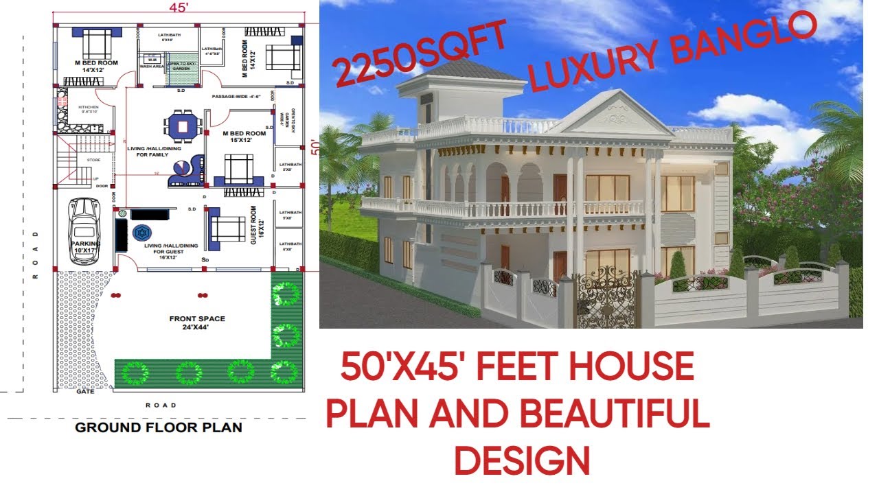 45'x50' feet Luxury House plan and Design |2250 Sqft|Ghar ka Naksha ...
