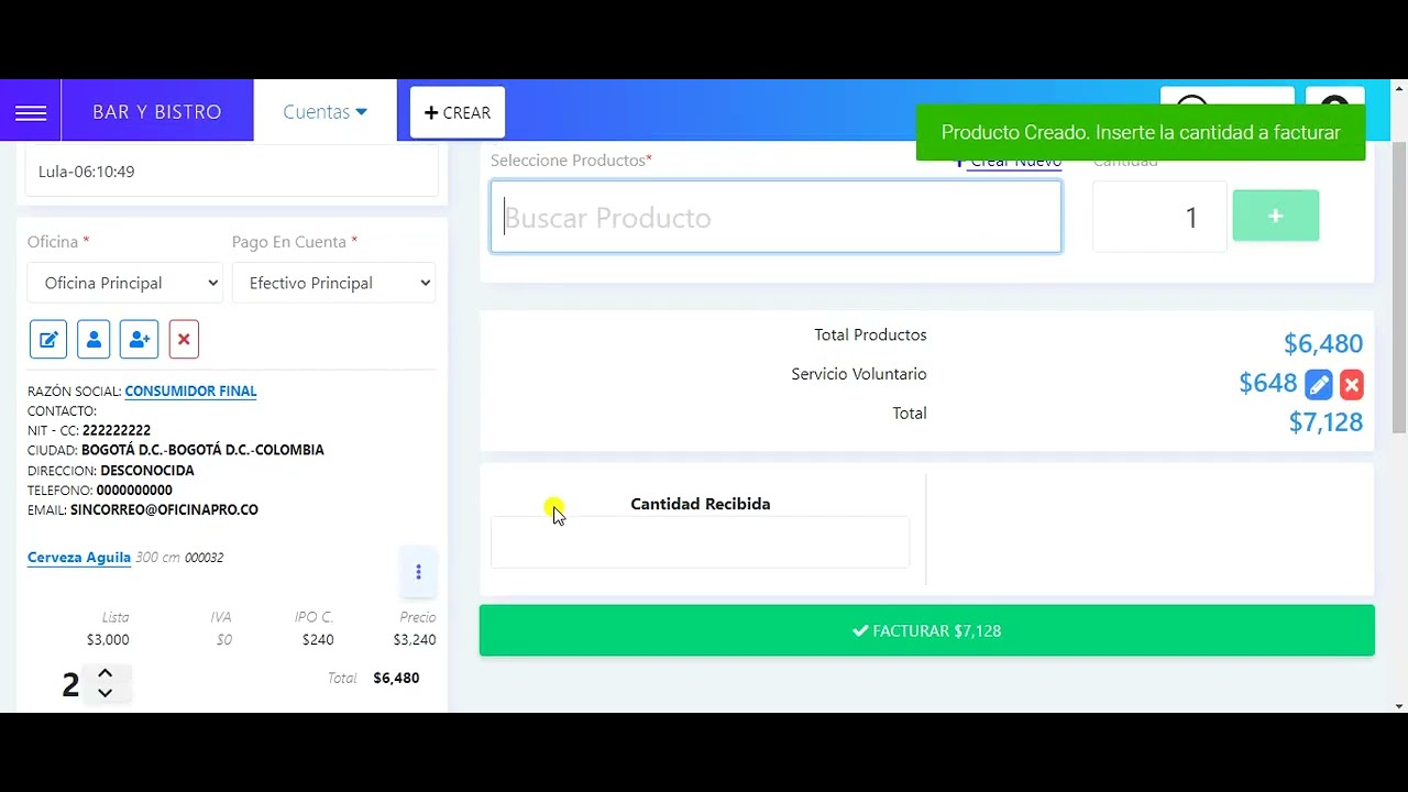 Factura Elctronica / POS con Impuesto al consumo. oficinapro.co - YouTube