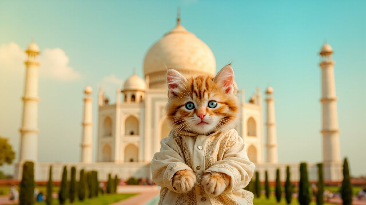 🇮🇳 Adorable Tiny Cat Visits The Taj Mahal! 📸😸☀️ | Fluffy Animal ...