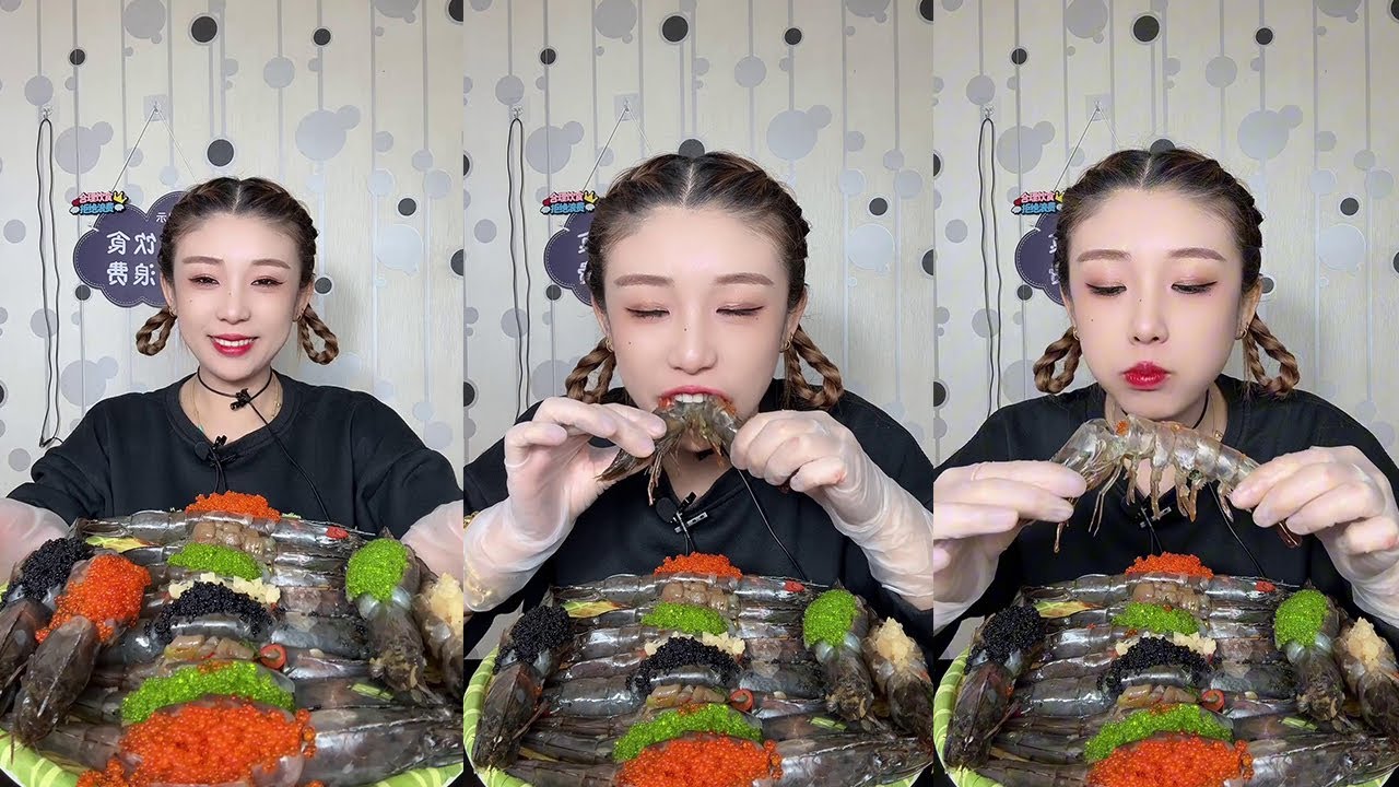 【XueYan Mukbang】Fish roe stuffed shrimp🦐🦐🐟🐟#Seafood#sashimi#gourmet# ...