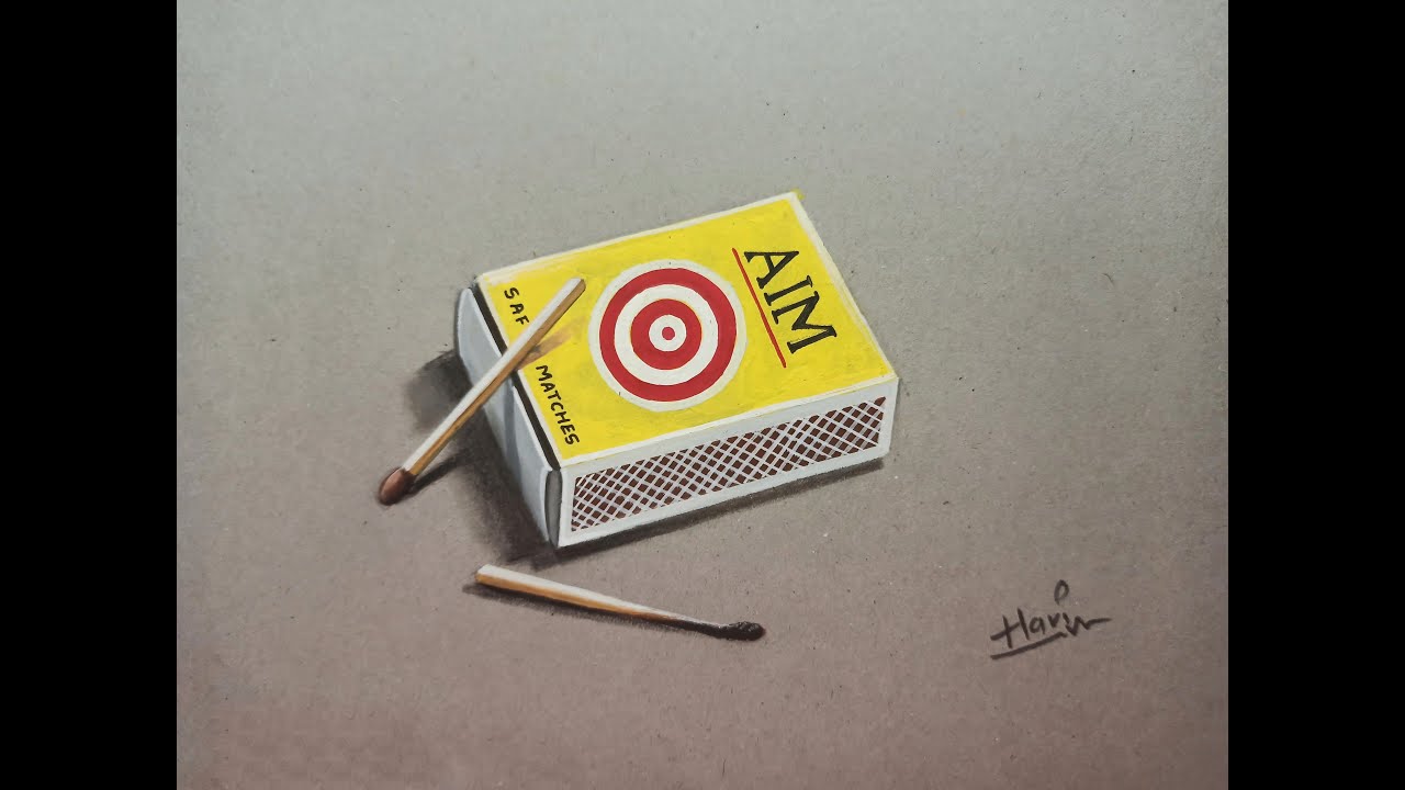 How to Make 3D Realistic match box Painting /#postercolour#matchbox# ...
