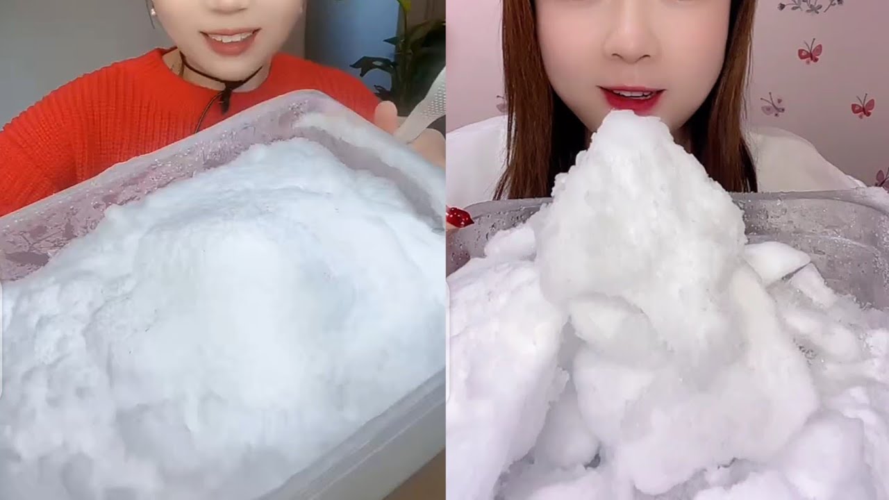 POWDERY WHITE ICE SOFTICE ASMR ICE 🥶ICE BITES 🧊SHAVEDICE FROSTY ICE 🍚 ...