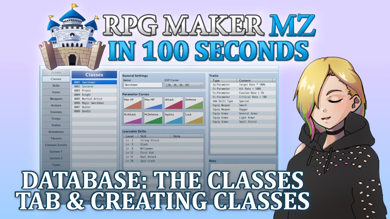 Database: The Classes Tab & Creating Classes // RPG Maker MZ In 100 ...