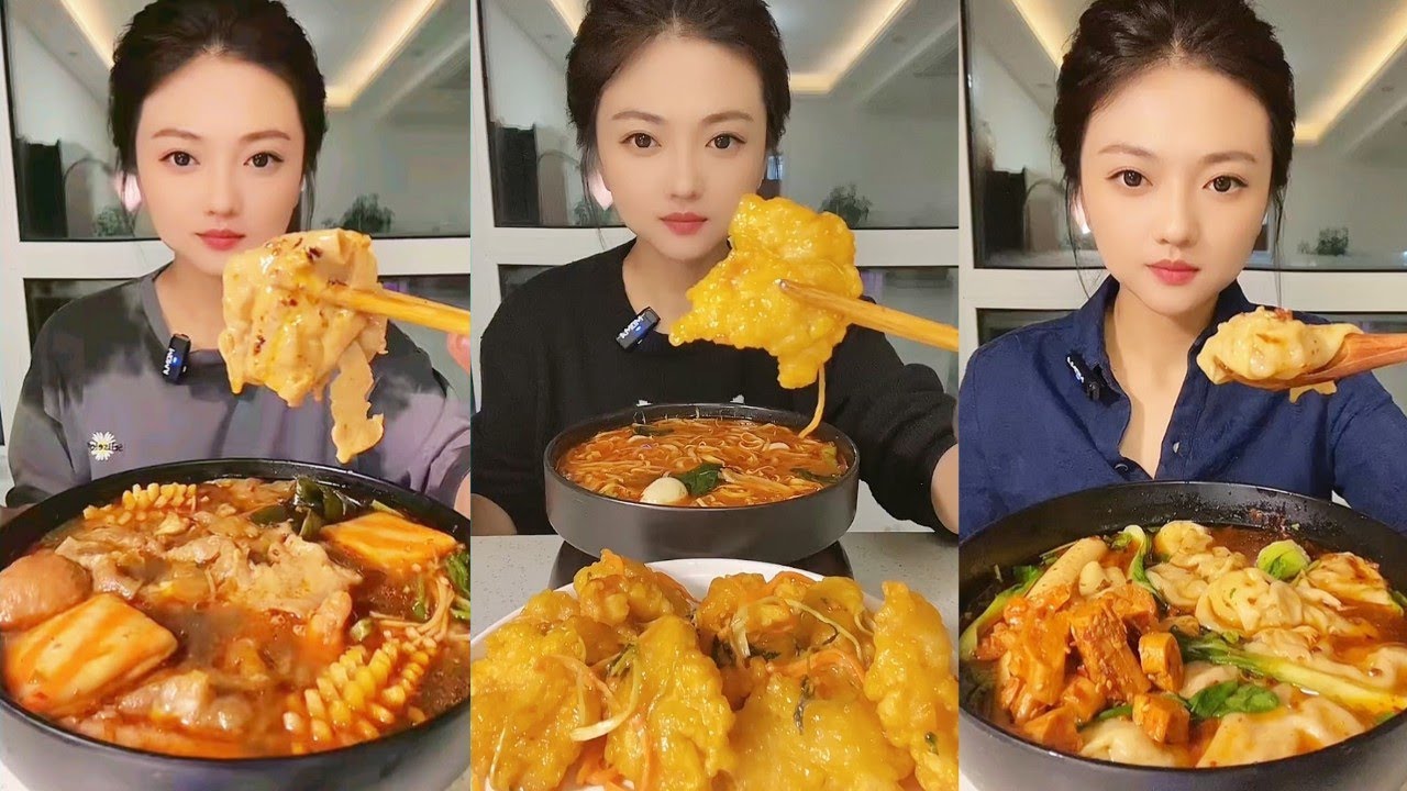 Tying Korean style Raman hot pot with shrimp, dumplings and meat - YouTube