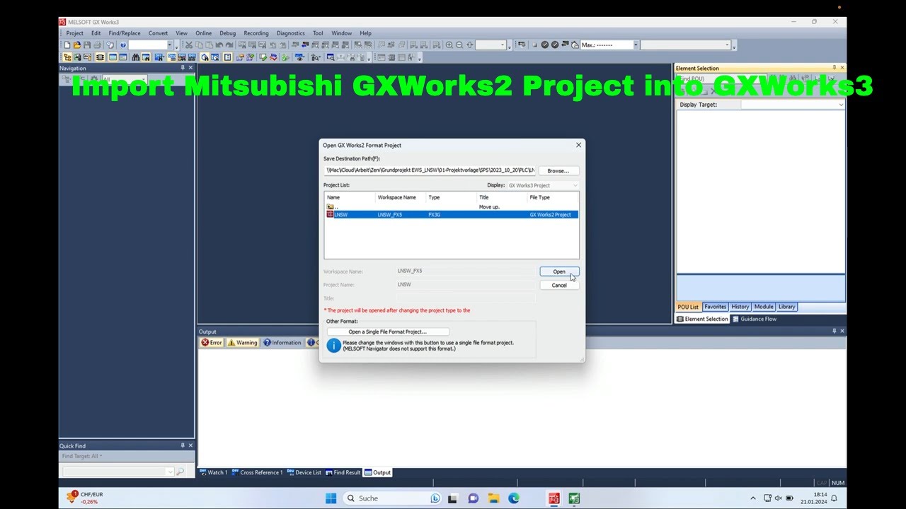 Import Mitsubishi Melsoft GXWorks2 to GXWorks3 - YouTube