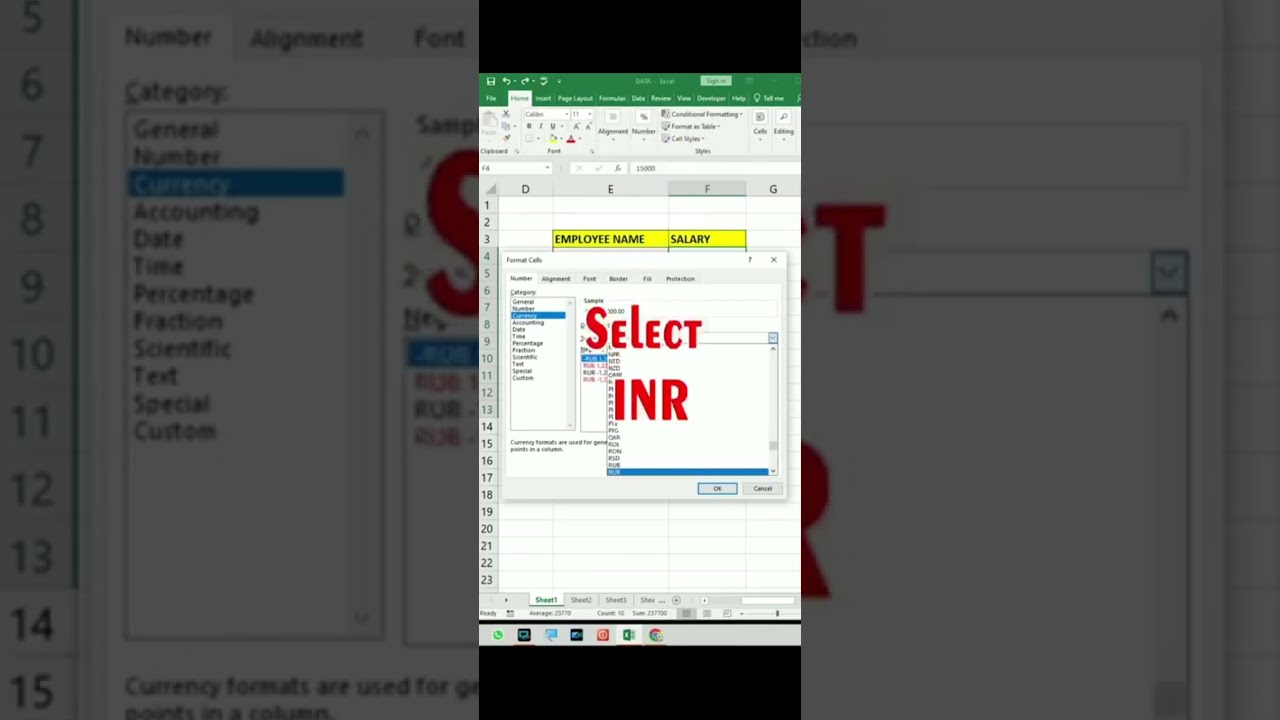 How To Add INR Symbol L exceltricks mcel computer mcel2016 How To Add INR Symbol L exceltricks mcel computer mcel2016