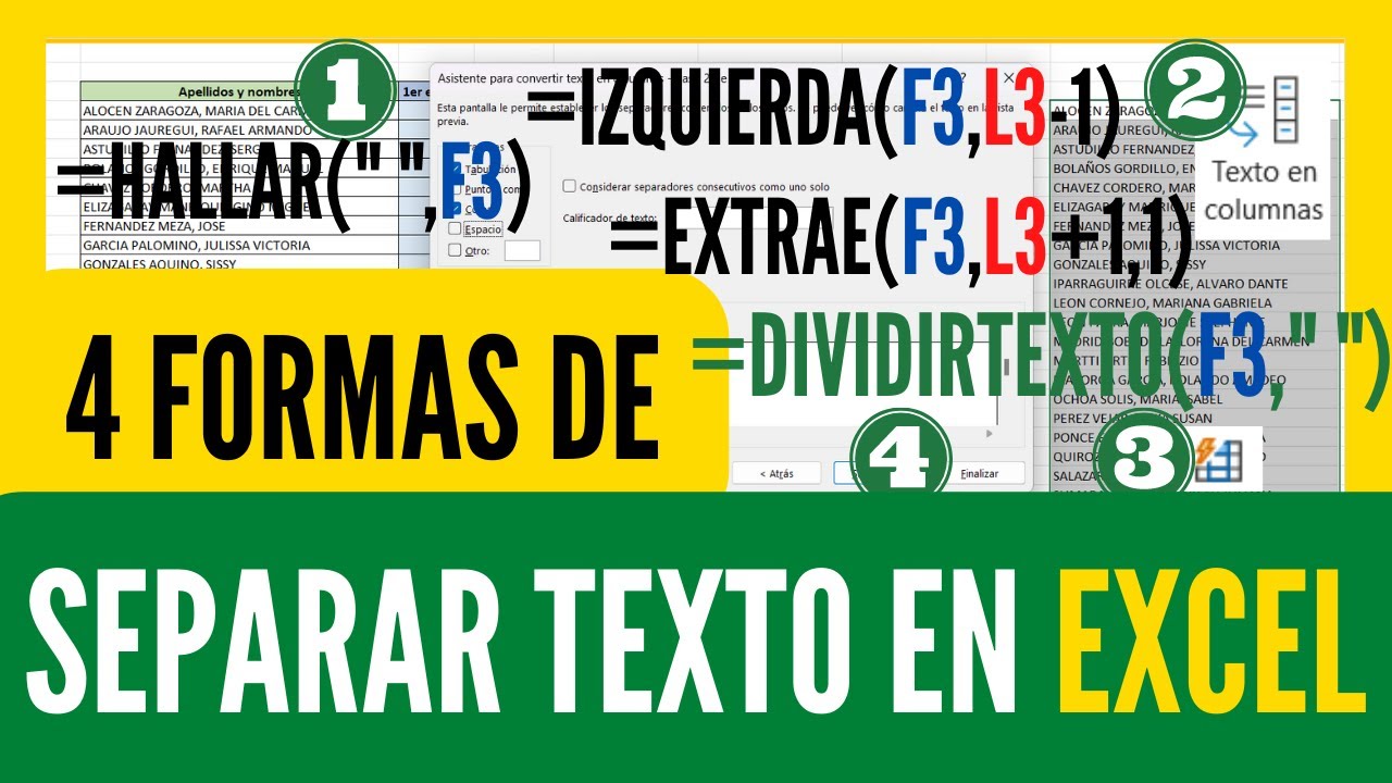 Cómo🔴SEPARAR TEXTO en Excel Función DIVIDIRTEXTO - YouTube