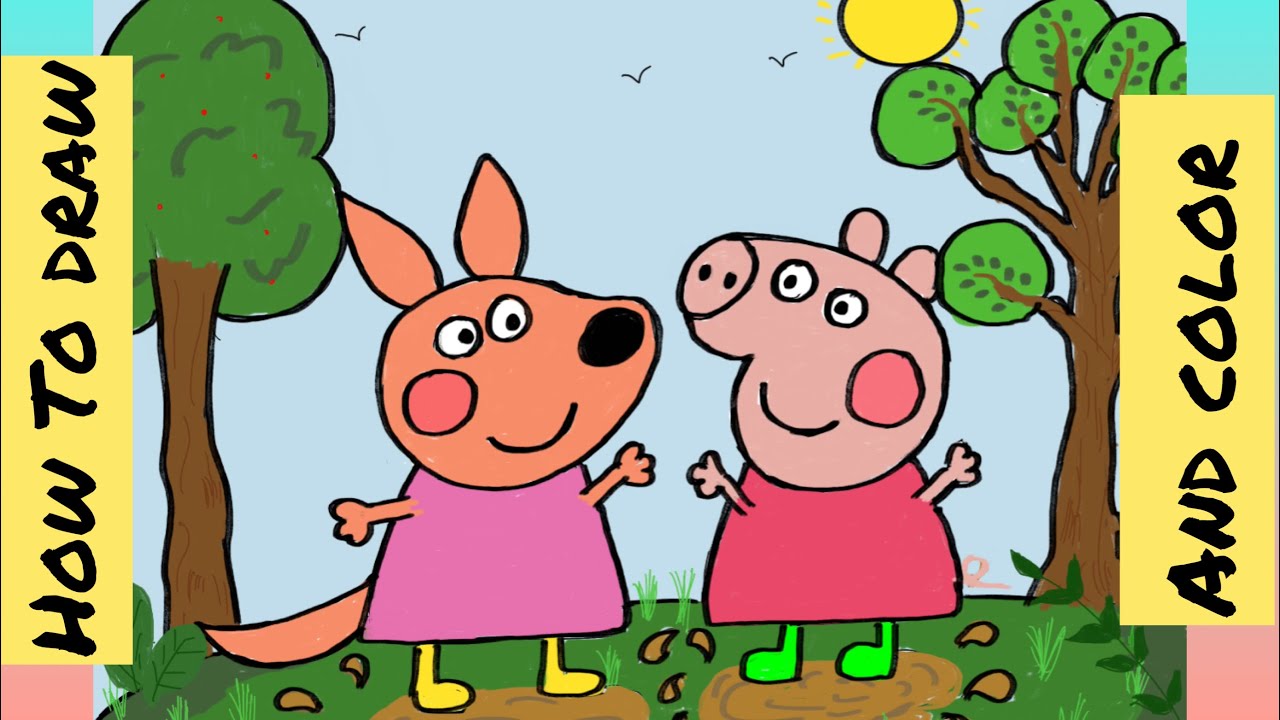 How To Draw And Color Peppa Pig And Kylie Kangaroo - YouTube