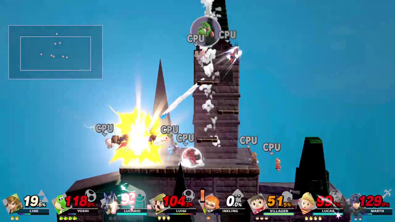 Super Smash Bros Ultimate 8 Player CPU Battle on Hyrule Castle 64 ...