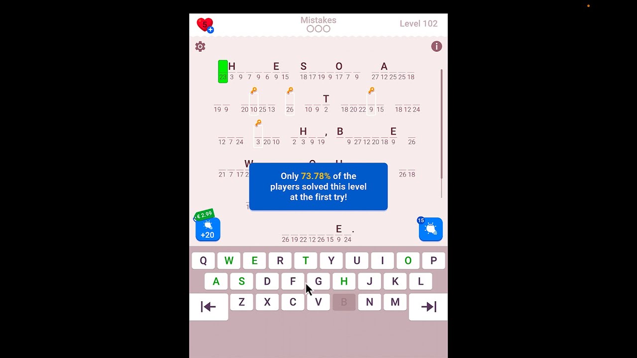 Cryptogram: The Solution For Level 102! - Step by Step Word Brain Puzzle - YouTube