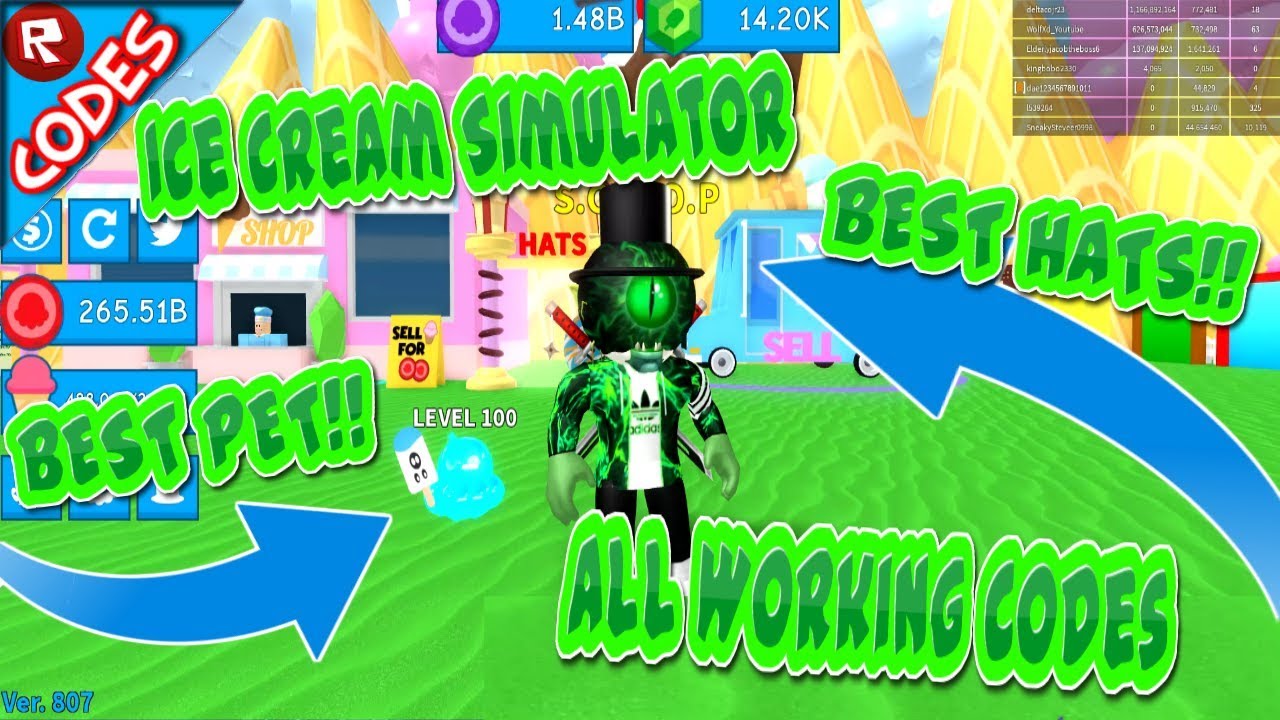 All Working Codes Ice Cream Simulator Hats Update (ROBLOX) - YouTube