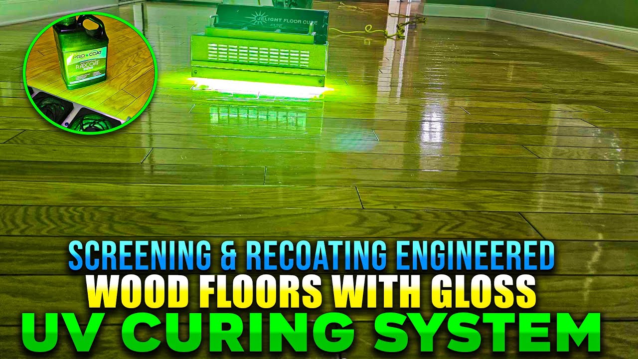 Screening & Recoating Engineered Wood Floors with Gloss UV Curing system - YouTube