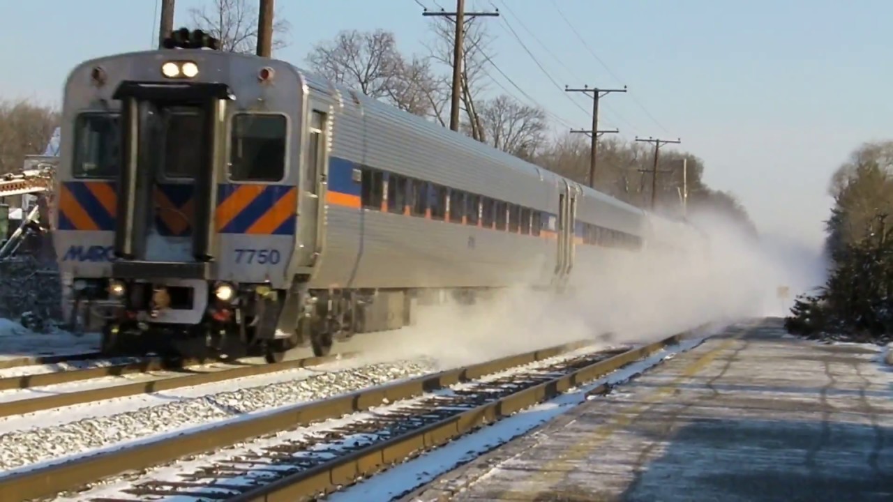 MARC Train Kicks Up Some Snow in Jessup, MD - YouTube