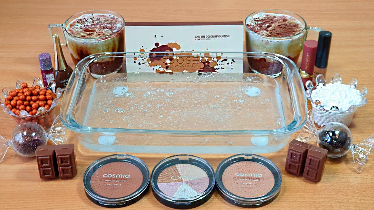 "Coffee" Slime / Mixing Makeup Eyeshadow and Glitter into Clear Slime ...