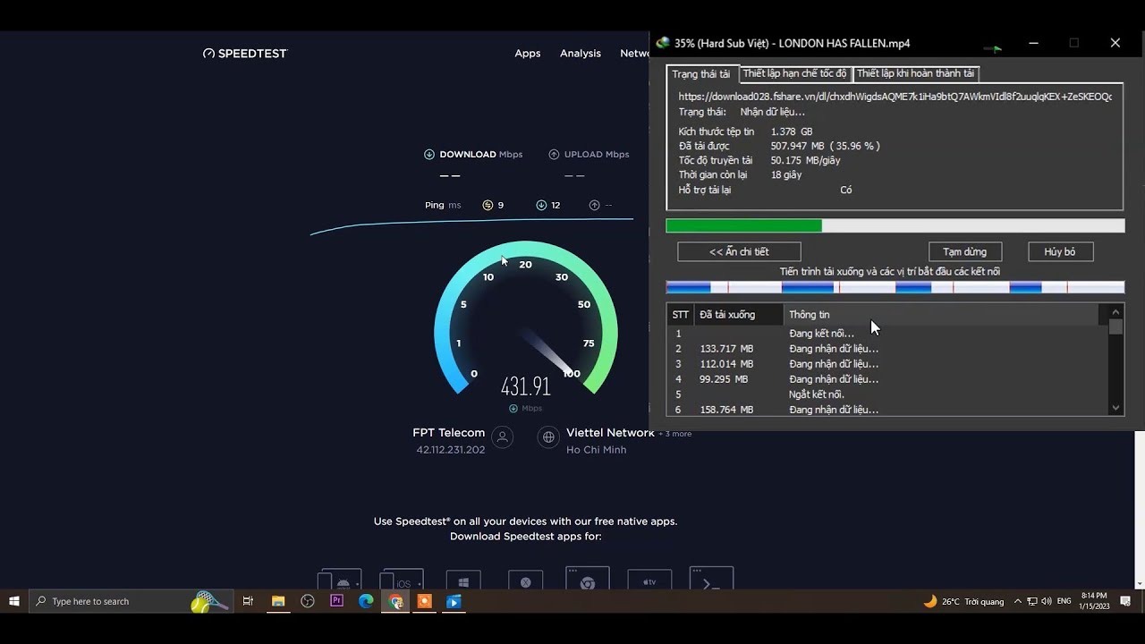 Tốc độ tải file Fshare gói Sky FPT 1Gbs giờ cao điểm | Phạm Hoàng Thắng ...