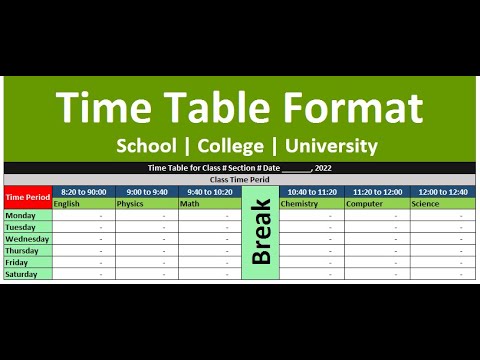 How to Make Time Table in Excel | School Time Table in Excel - YouTube
