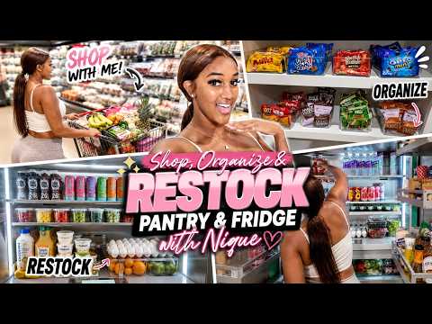 SHOP+ ORGANIZE+ RESTOCK MY NEW PANTRY & FRIDGE WITH ME ! | LIFE AS NIQUE VLOG !