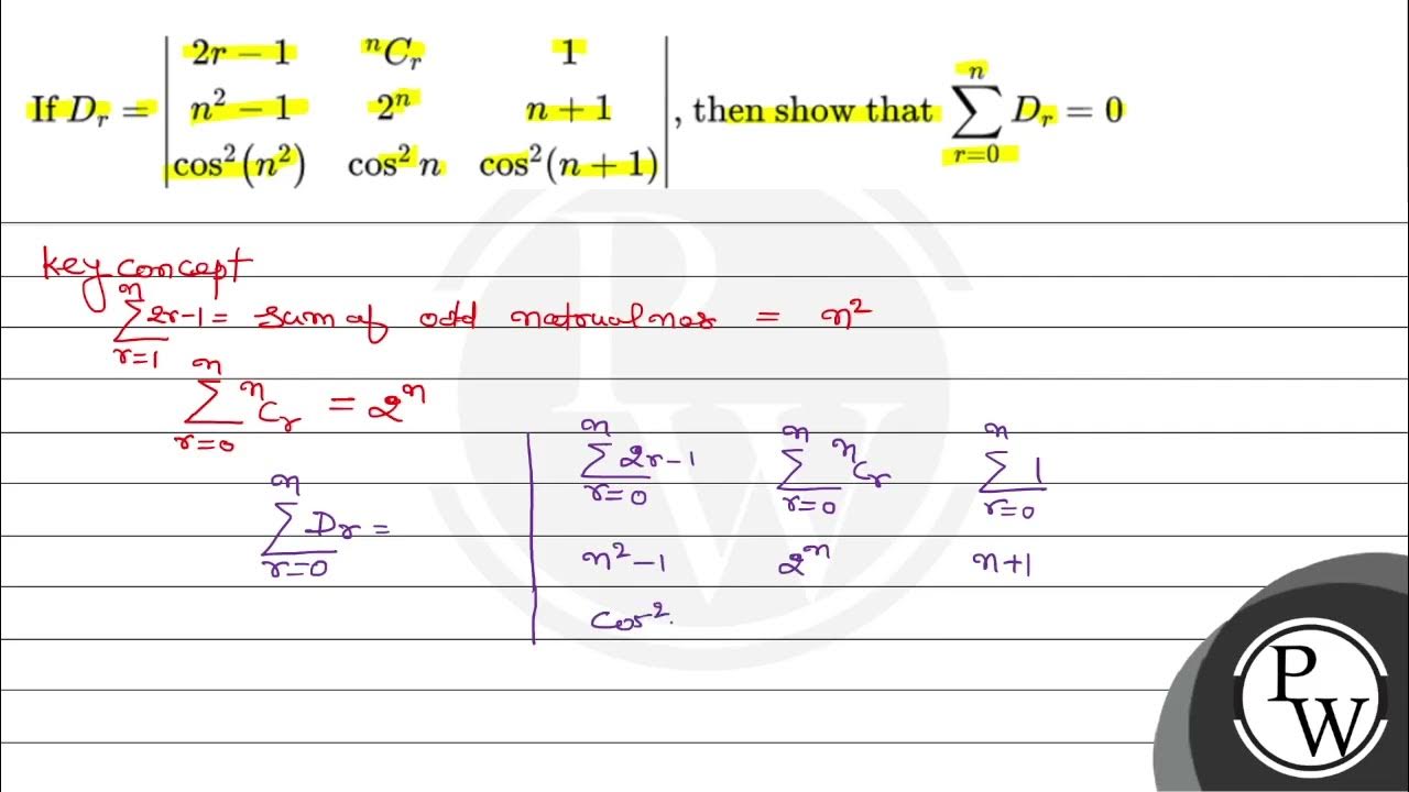 If \( D_{r}=\left|\begin{array}{ccc}2 r-1 & { }^{n} C_{r} & 1 \\ n^... - YouTube