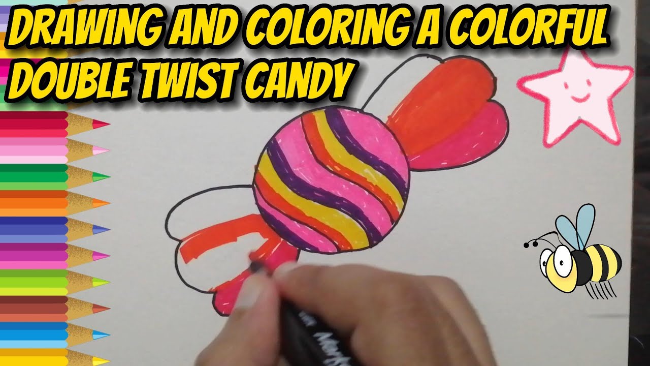 Drawing & Coloring a Colorful Double Twist Candy | Fun & Easy | Kids ...