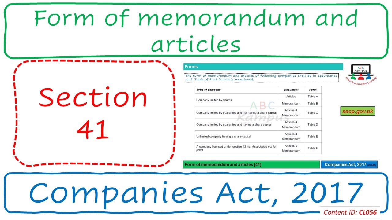 Section 41 Form of memorandum and articles | Companies Act, 2017 (CL056 ...