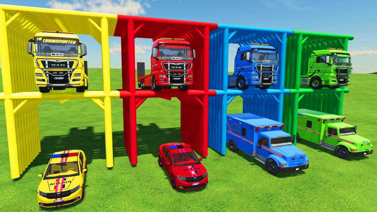 TRANSPORTING DACIA LOGAN & RESCUE FIRE DEPARTMENT CARS WITH MAN TRUCKS ...