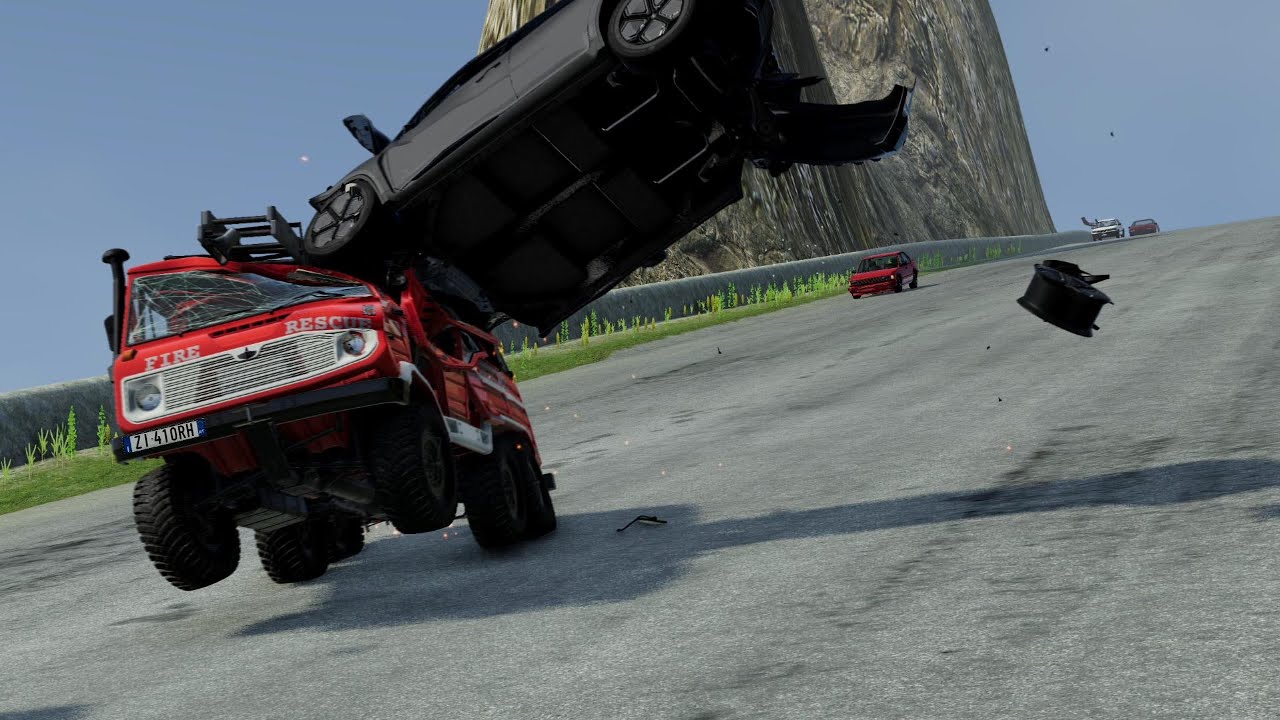 Emergency Vehicle Mayhem: Downhill Madness on CrashHard Map - BeamNG ...