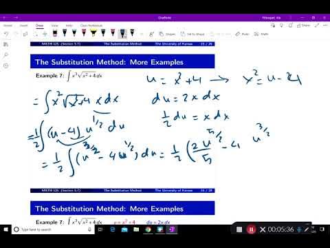 5 7 The Substitution Method, Part 3, Indefinite Integrals Solving for original variable needed ...