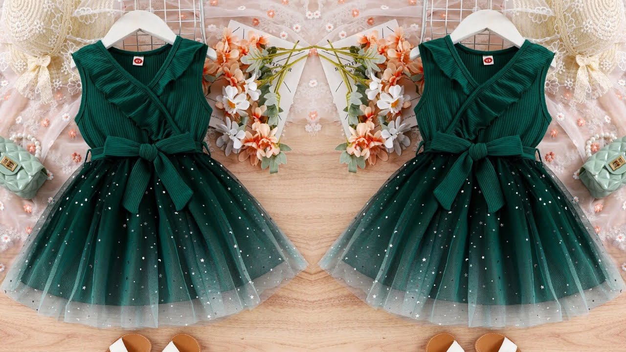 Very Easy and Beautiful Ruffle Belted Net Baby Frock Cutting and ...