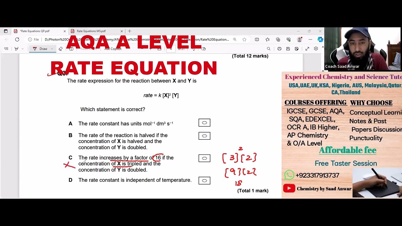 Rate of Reaction| AQA A Level Chemistry Past Paper Questions|Saad Anwar ...