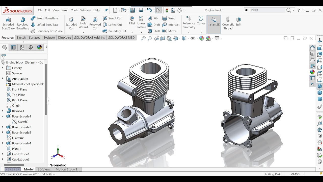 Machine Drawing with Solidworks | Engine Block - YouTube