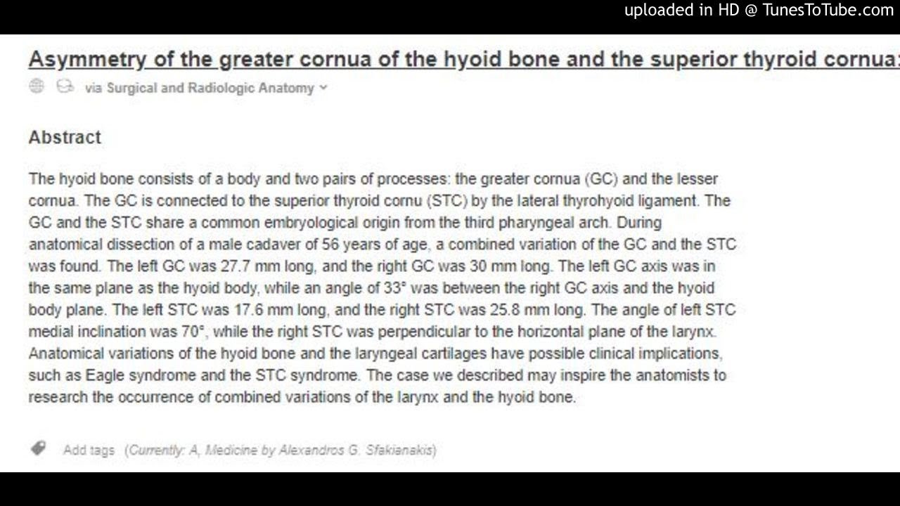 Asymmetry of the greater cornua of the hyoid bone and the superior ...