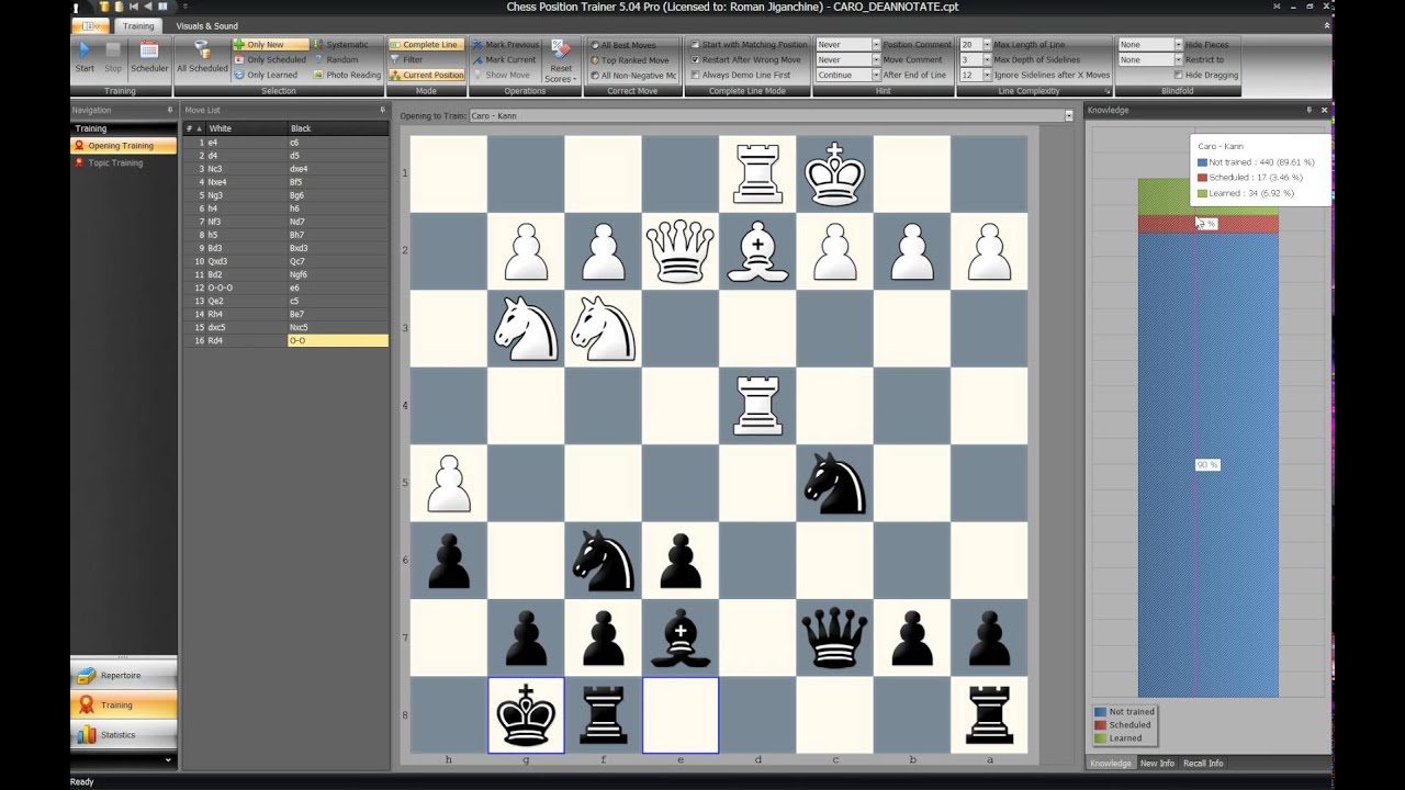 Тренировка по Дебюту с программой Chess Position Trainer защита Каро