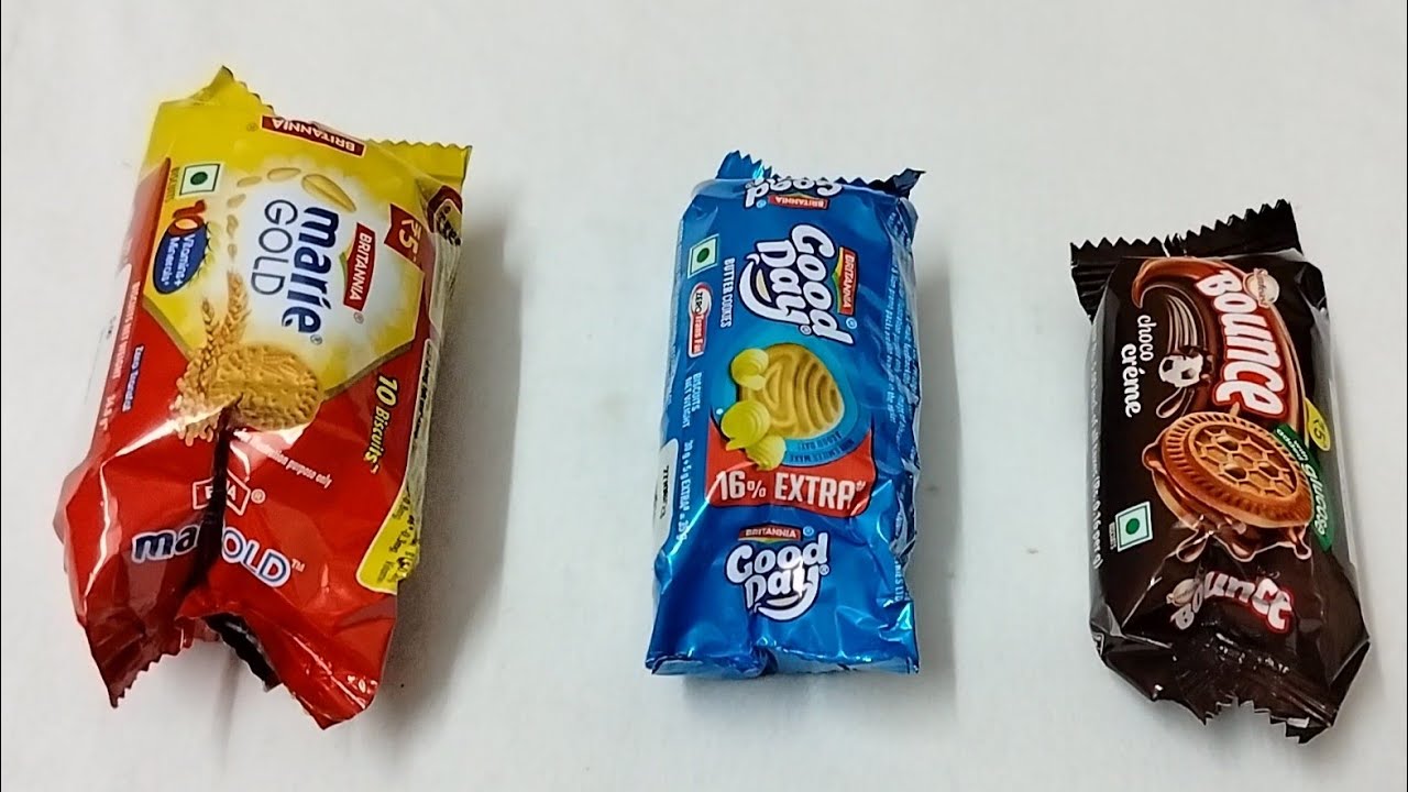Marie gold vs good day vs bounce cream biscuits - YouTube