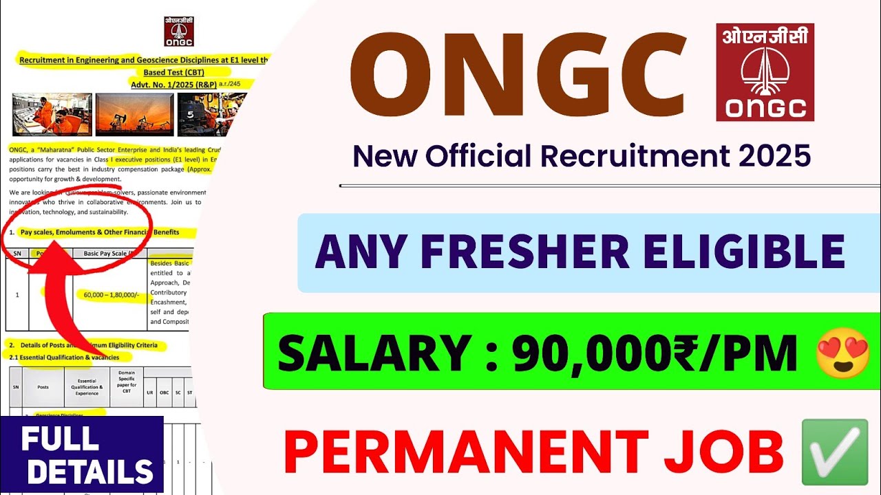 ONGC Recruitment 2025। Freshers। CTC : 25 LPA। Permanent Job। ONGC ...
