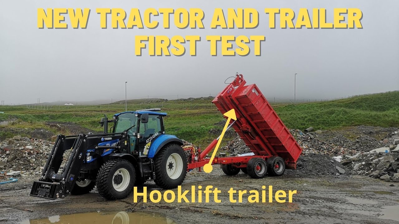 New Holland T5 with Bigab hooklift trailer first use - YouTube