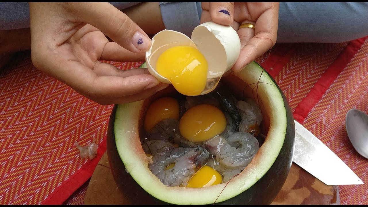 Watermelon Shrimp Recipe - Beautiful Girl Cooking Shrimp Inside ...