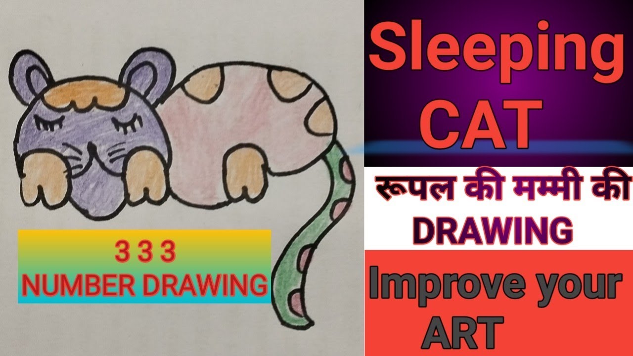333 Number Drawing | How to Draw a Cat | रूपल की मम्मी की Drawing ...
