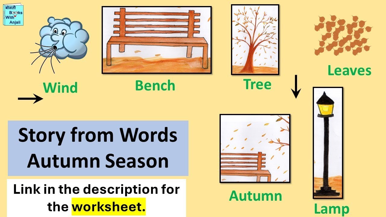 Picture composition. Story from words. Autumn season in a few lines ...