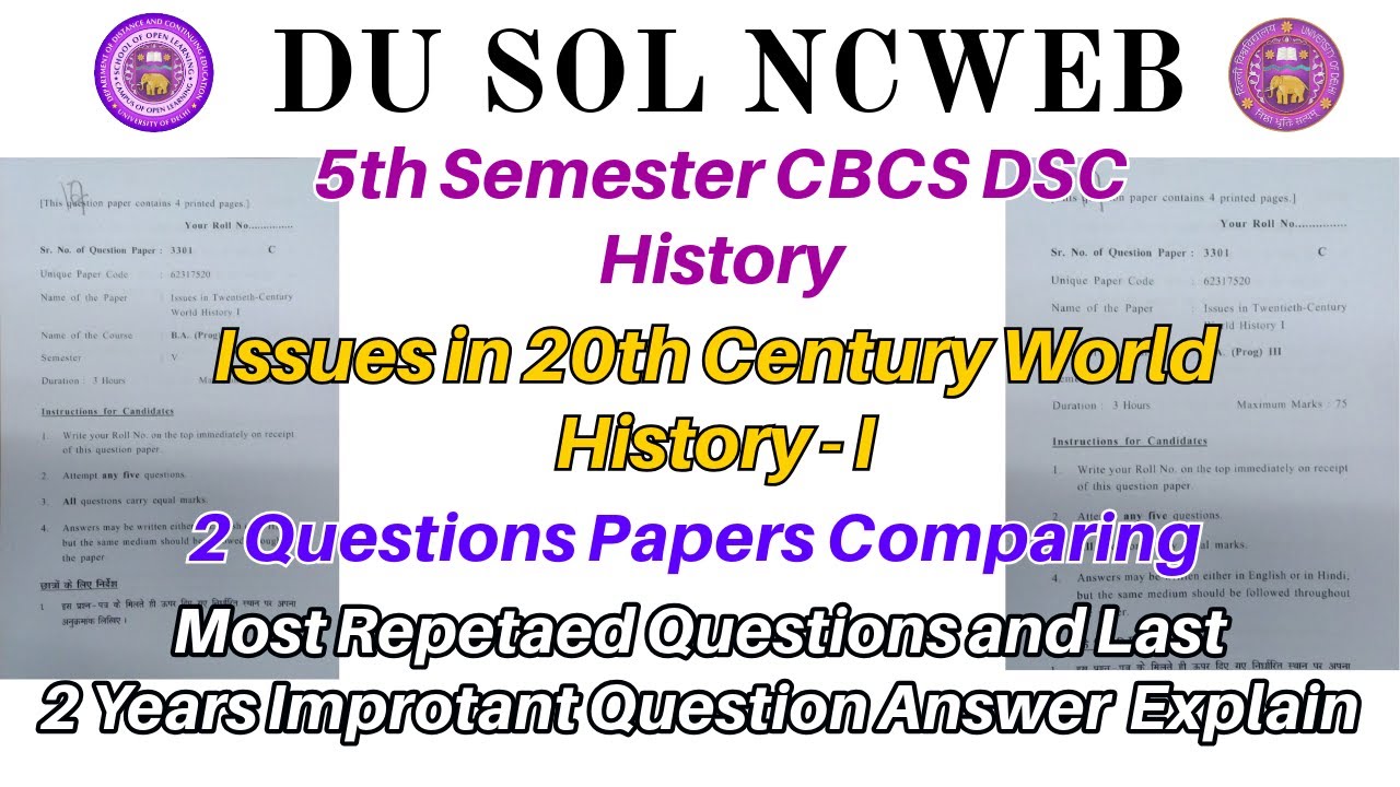 DU SOL 5th semester History Issues in twentieth Century World History ...