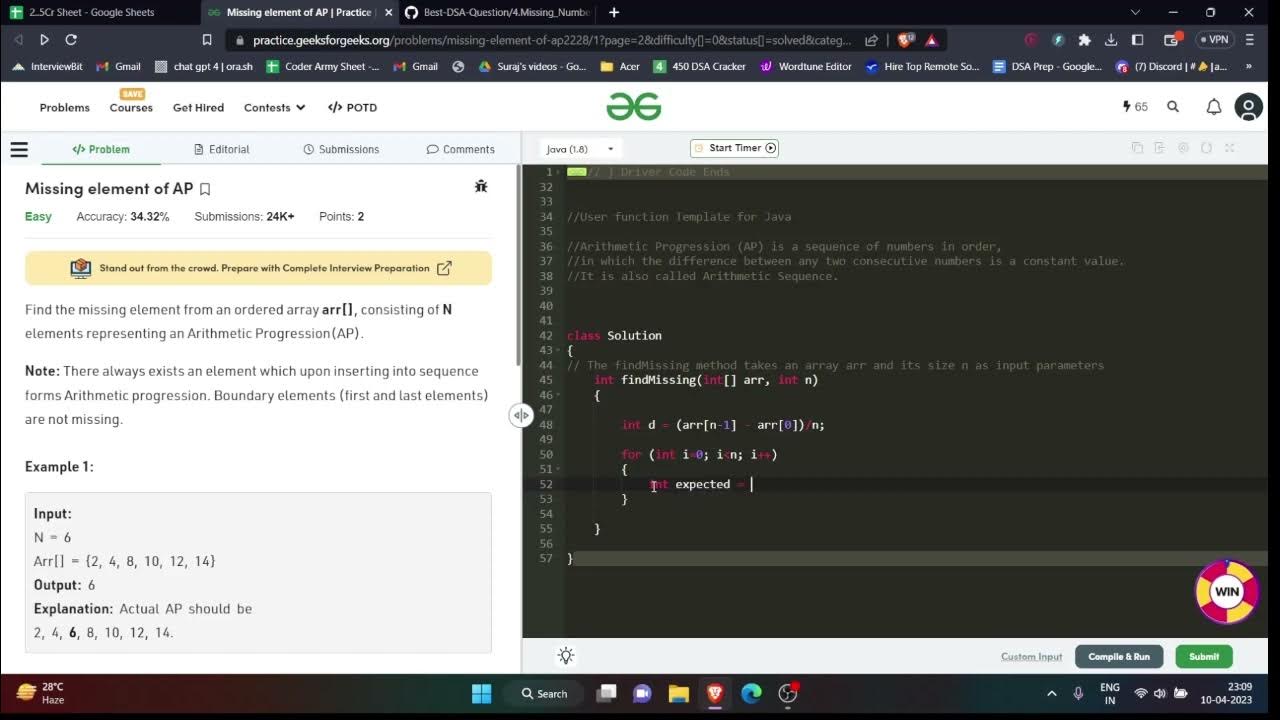 Missing element of AP | GFG | MASTER_DSA | Coder Army Sheet | BRUTE - YouTube