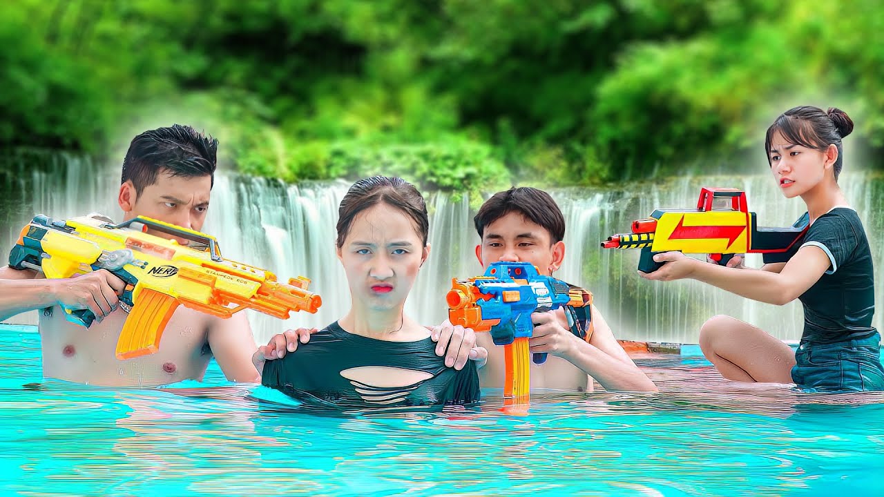 Xgirl Nerf Studio: Cherry Go Swimming Pool Battle & X Girl Use Nerf ...