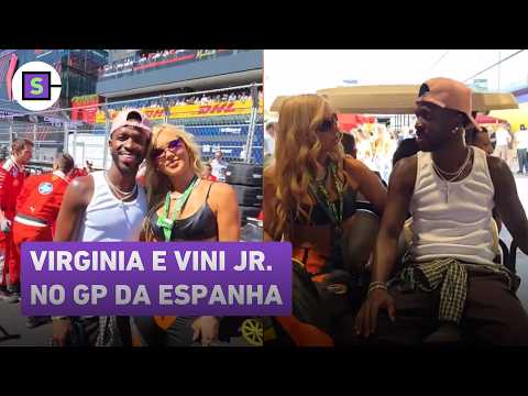 Virginia Fonseca e Vini Jr  chegam de mãos dadas ao GP da Espanha; veja look ousado de brasileira