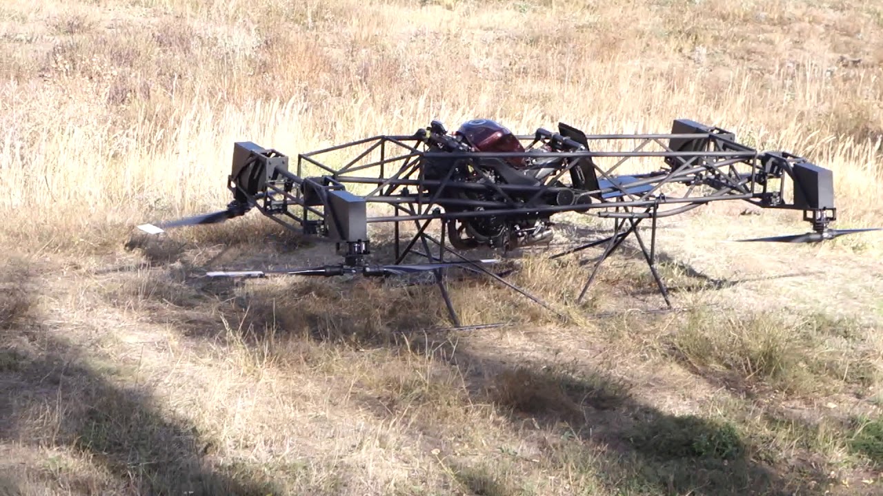 FlyingBike - First run fully assembled, propeller scrolling - YouTube