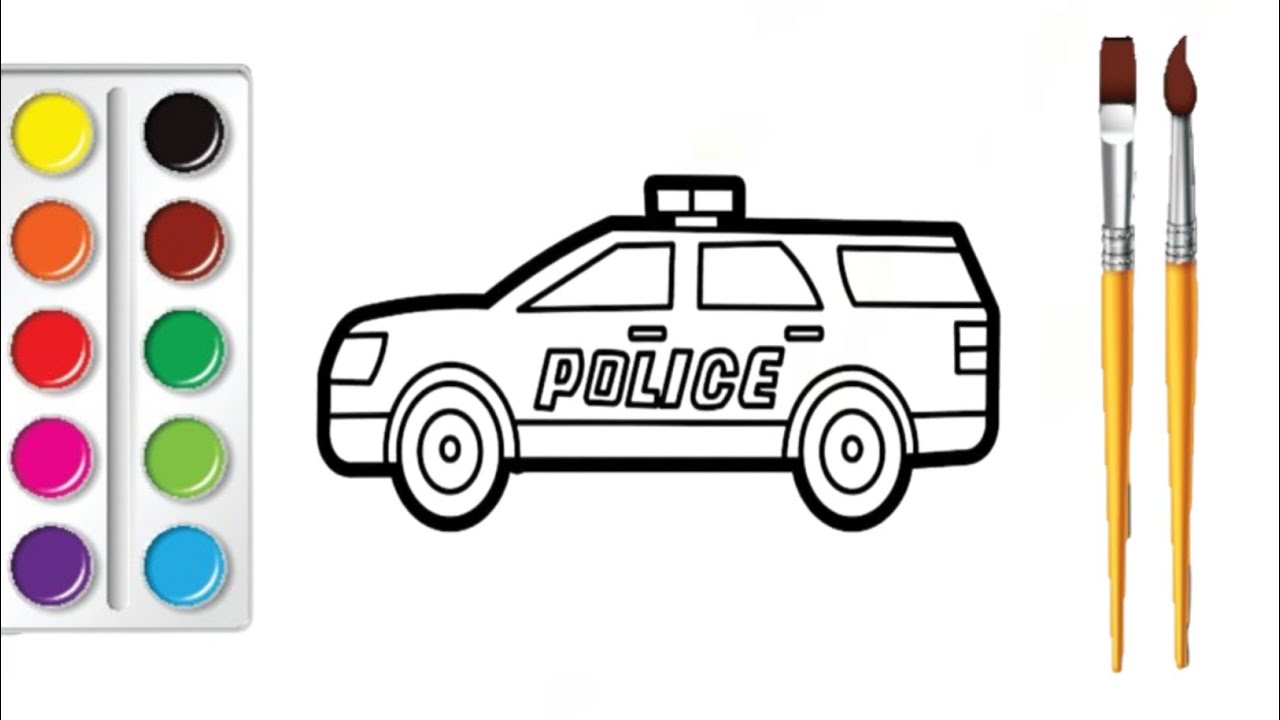 Police Car Drawing Painting and Coloring for Kids and Toddlers | Draw ...