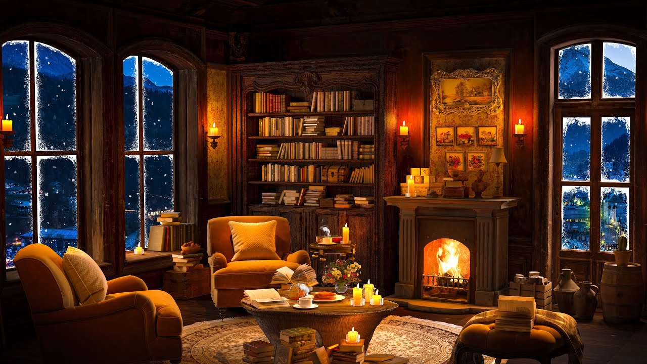 Cozy Reading Room with Soothing Jazz Music to Study, Work and Relax ...