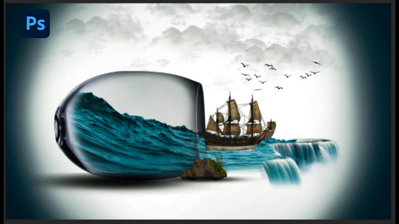 Photo Manipulation in Photoshop | Sea in Glass Photo Manipulation ...