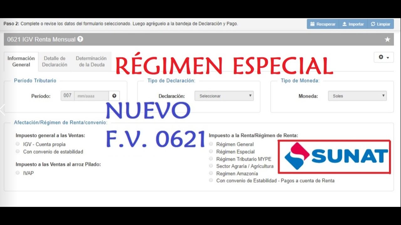 Nueva Declaración Igv Renta Mensual 0621 RÉgimen Especial Tutorial