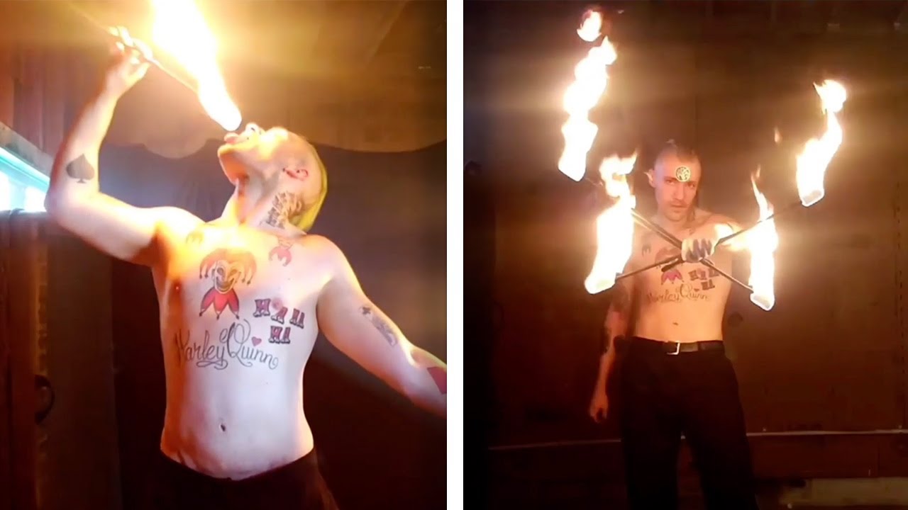Fire Breathing Man Does Pyro Tricks - YouTube