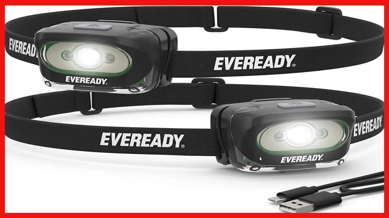 Rechargeable LED Headlamps by Eveready (2-Pack), IPX4 Water Resistant ...