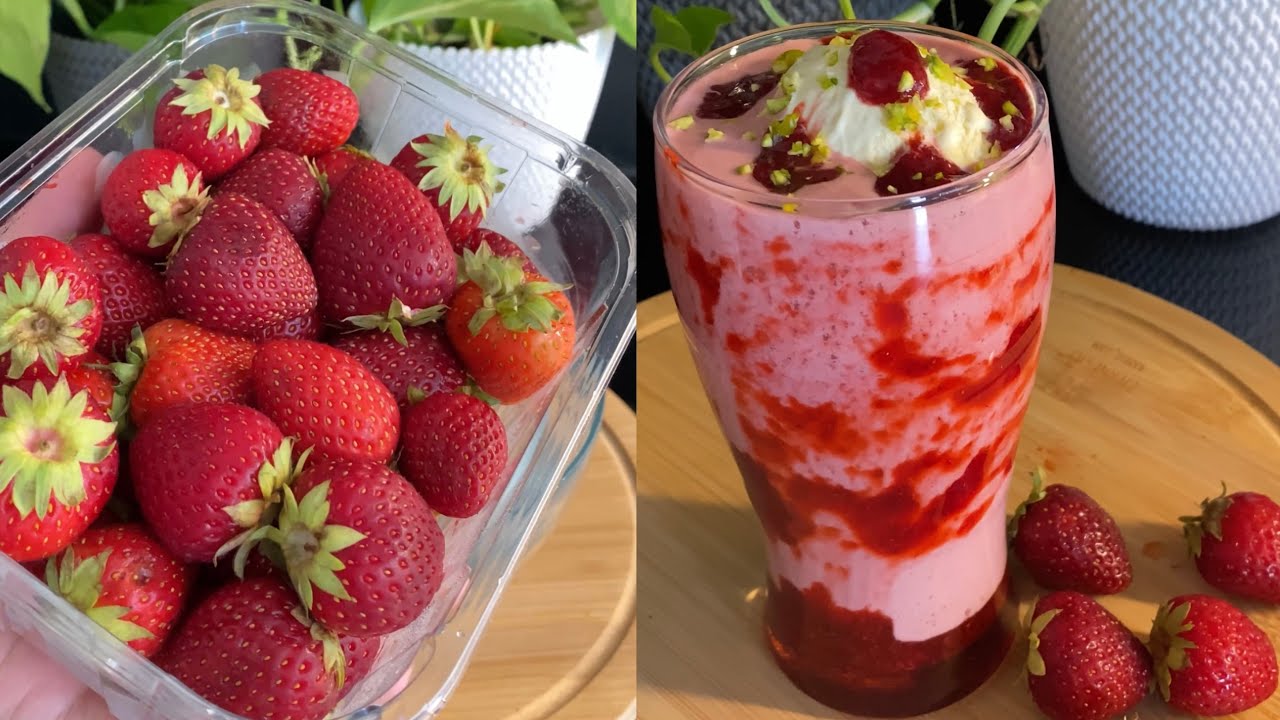 Strawberry Milkshake with homemade strawberry crush syrup | strawberry ...